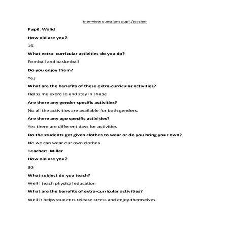 Interview questions pupil | DOCX