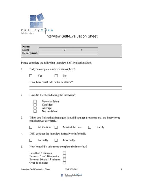 Interview Evaluation Sheet Vvp.Ies.000