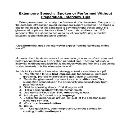 Ex-Tempore Speech: Interview Preparation Tips | PDF