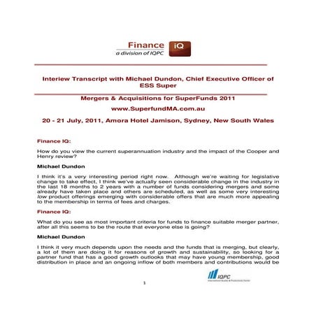 Interview Transcript with Michael Dundon CEO of ESS Super