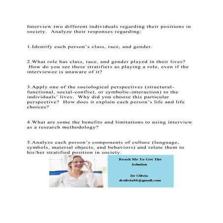 Interview two different individuals regarding their positions in soc.docx