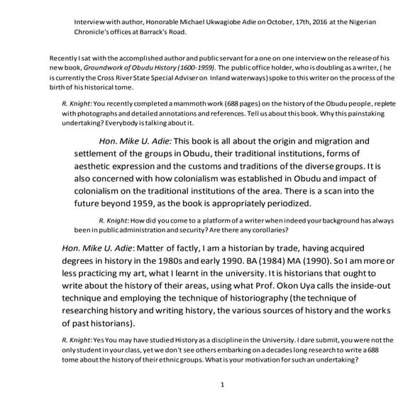 Interview with michael ukwagiobe adie | DOCX