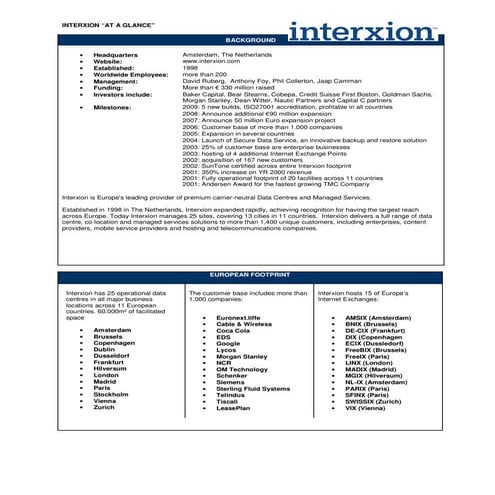 Interxion At A Glance | PDF