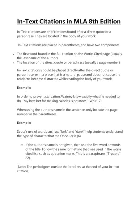 MLA in text citations | PPTX