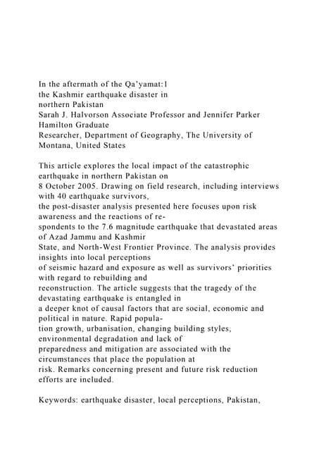 Kashmir earthquake 1885 | PPTX