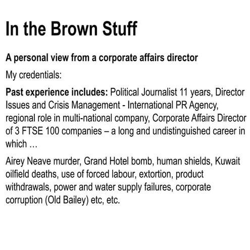 In the brown stuff... an exploration into the theory and practise of ...