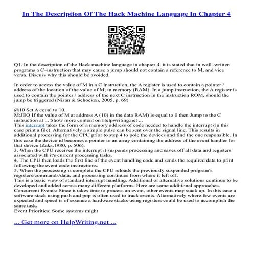 In The Description Of The Hack Machine Language In Chapter 4 | PDF