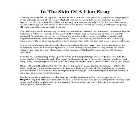 In The Skin Of A Lion Essay | PDF