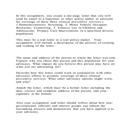 In this assignment, you create a one-page letter that you will send | PDF