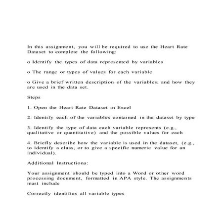 In this assignment, you will be required to use the Heart Ra | DOCX | Technology & Computing