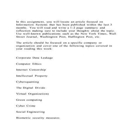 In this assignment, you will locate an article focused on Inform | DOCX