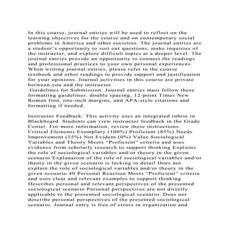 In this course, journal entries will be used to reflect on the lea.docx