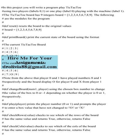 In This Project You Will Write A Program Play Tictactoe Using Twpdf 