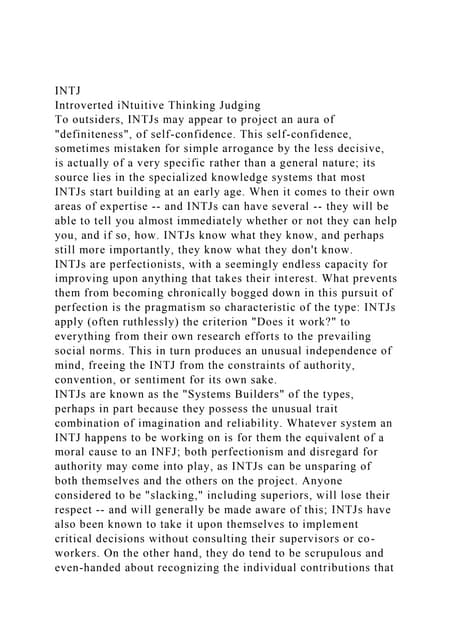 Discover your personality profile with MBTI: ISTJ | PDF