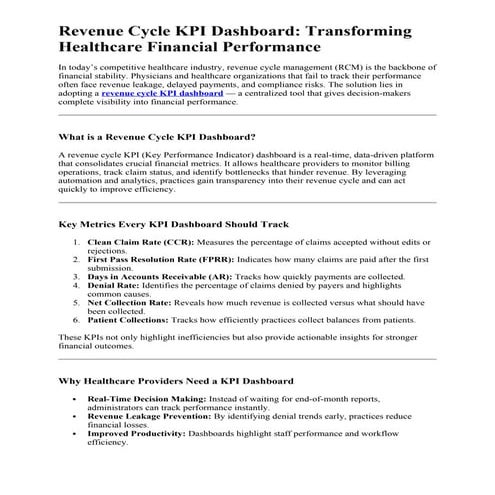 Revenue Cycle KPI Dashboard: Transforming Healthcare Financial ...