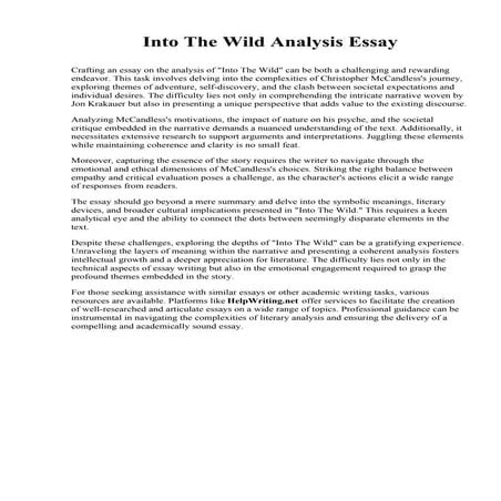 Into The Wild Analysis Essay. College of St. Joseph | PDF