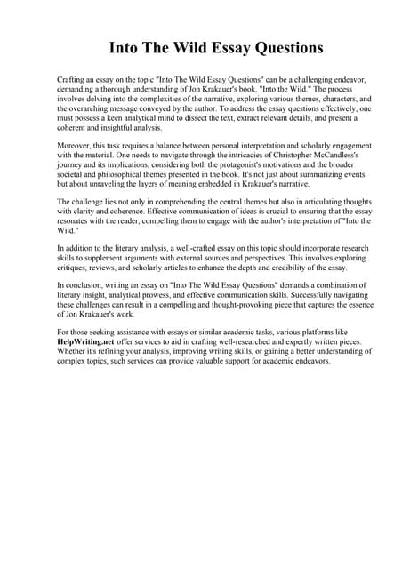 Into The Wild Analysis Essay. College of St. Joseph | PDF