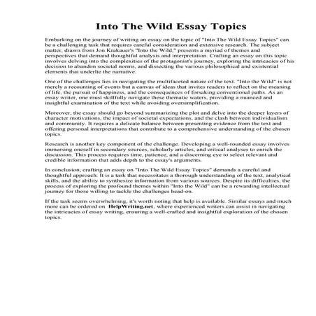 Into The Wild Essay Topics | PDF