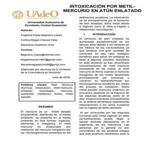 Intoxicación por metil mercurio en atún enlatado | PDF