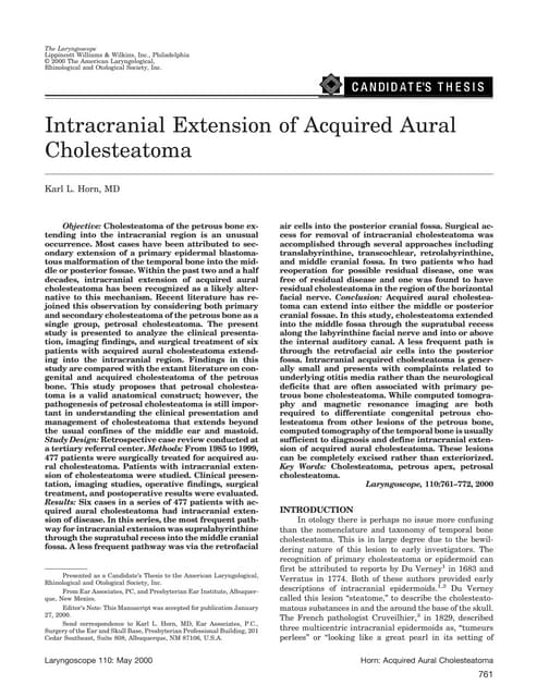 External Cholesteatoma in the ear literature reading | PPTX | Ear, Nose ...