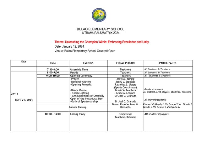 INTRAMURALS 2024-2025 EMCEE SCRIPT OPENING | DOCX