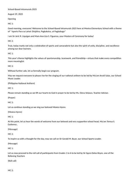 INTRAMURALS OPENING PROGRAM SCRIPT.docx | Awards Shows | Events