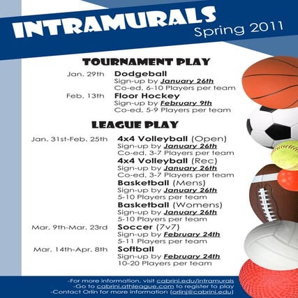 Intramurals Poster Spring 2011 | PDF | Sports