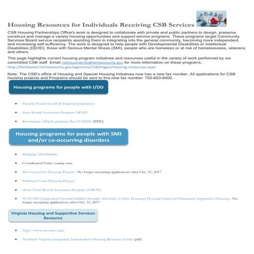 Housing Resources for Individuals Receiving CSB Services | PDF