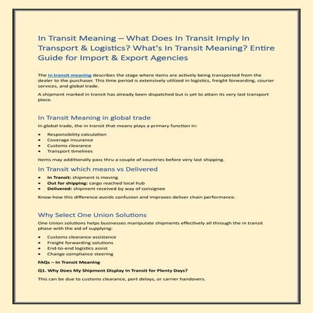 In Transit Meaning – What Does In Transit Imply In Transport ...