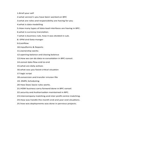 Interview Questions for SAP BPC Consolidation | DOCX