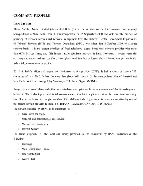 BSNL Training Report | PDF | Telecommunications Industry | Industries