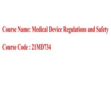 Introduction to Medical Device Regulations and Safety | PPTX