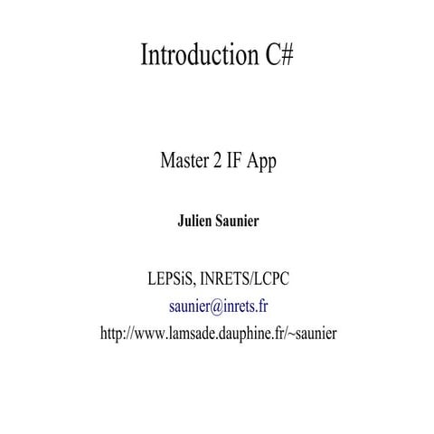Intro Csharp Developement Master 2 If App Ppt