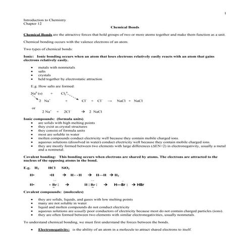 Intro chem ch 12 chemical bonding sp08 | PDF