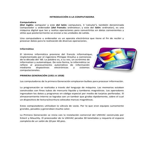 Introducción a la computadora y sus generaciones | PDF