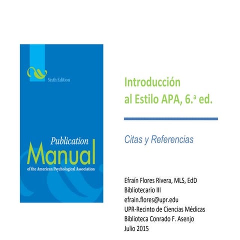 Introducción al Manual de estilo APA 6 | PPT