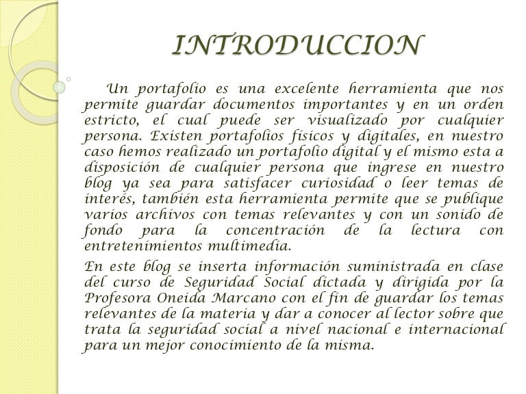 Ejemplo De Introduccion Para Un Portafolio De Evidencias