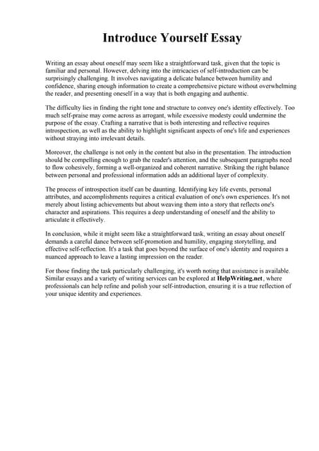 Sample Essay Introduction Myself.pdf | Freelance Writing | Content ...