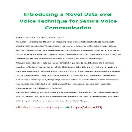 Introducing a novel data over voice technique for secure voice ...