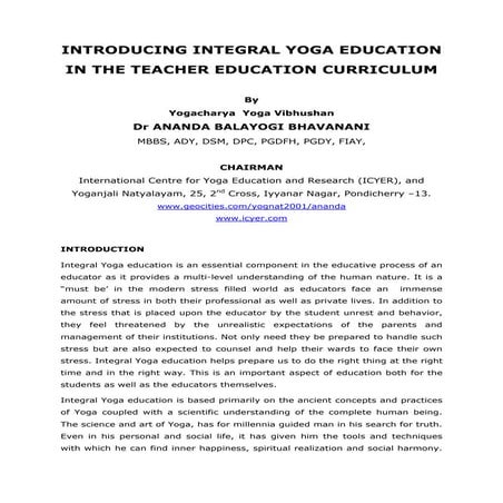 INTRODUCING INTEGRAL YOGA EDUCATION IN THE TEACHER EDUCATION CURRICULUM ...
