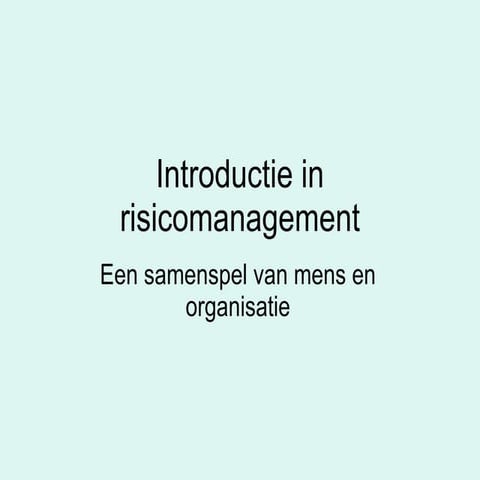 Introductie In Risicomanagement | PPT