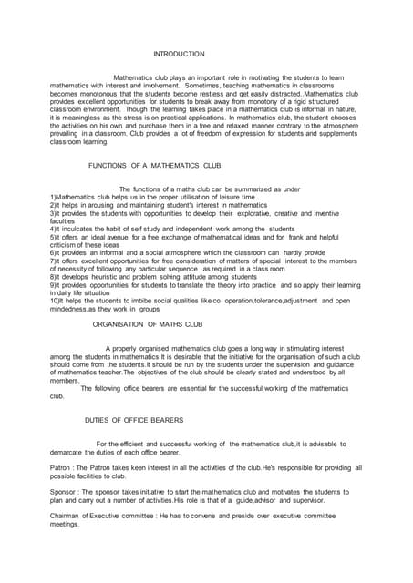 Mathematics club objectives, need and importance of mathematics club ...