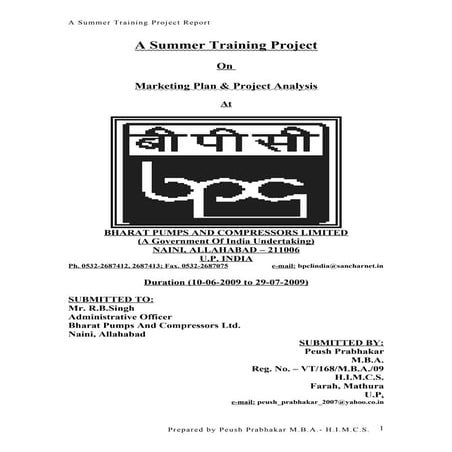 Summer Training Project Report On BPC Ltd. | DOC