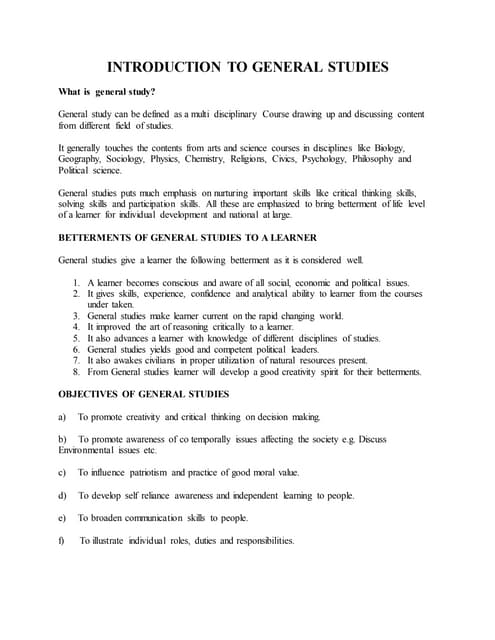INTRODUCTION TO GENERAL STUDIES-TANZANIA SYLLABUS | PDF | Undergraduate ...