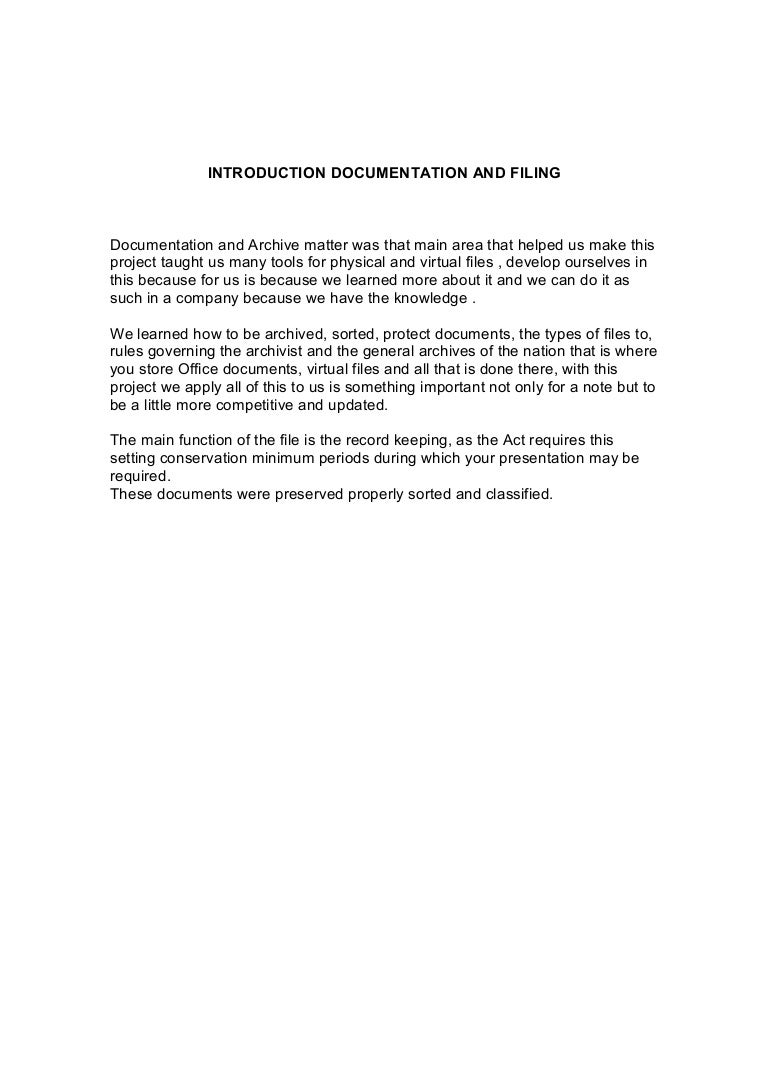 Introduction Documentation And Filing