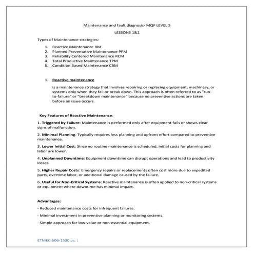 introduction Maintenance and fault diagnosis | PDF