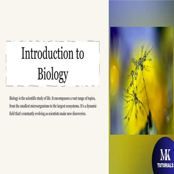 Introduction to Biology | Advances in biology | Careers in Biology | PPTX