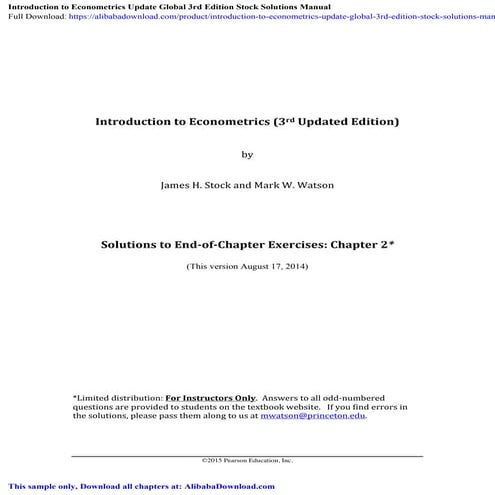 Introduction To Econometrics Update Global 3rd Edition Stock Solutions
