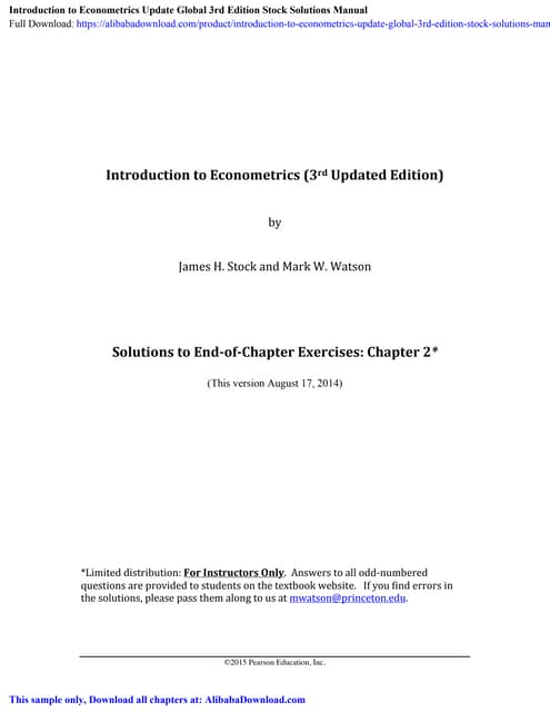 Introduction To Econometrics Update Global 3rd Edition Stock Solutions