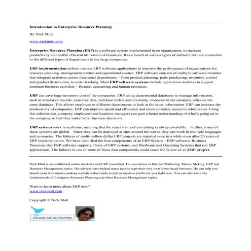 Introduction To Enterprise Resource Planning | PDF